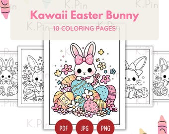 Easter Kawaii Coloring Page | Printable for Kids - Etsy