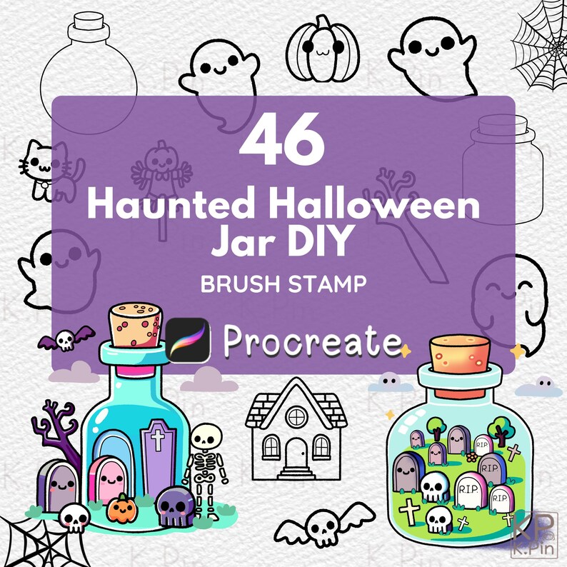 46 Haunted Halloween Jar Procreate Brush Stamps - DIY Spooky Jar Design ...