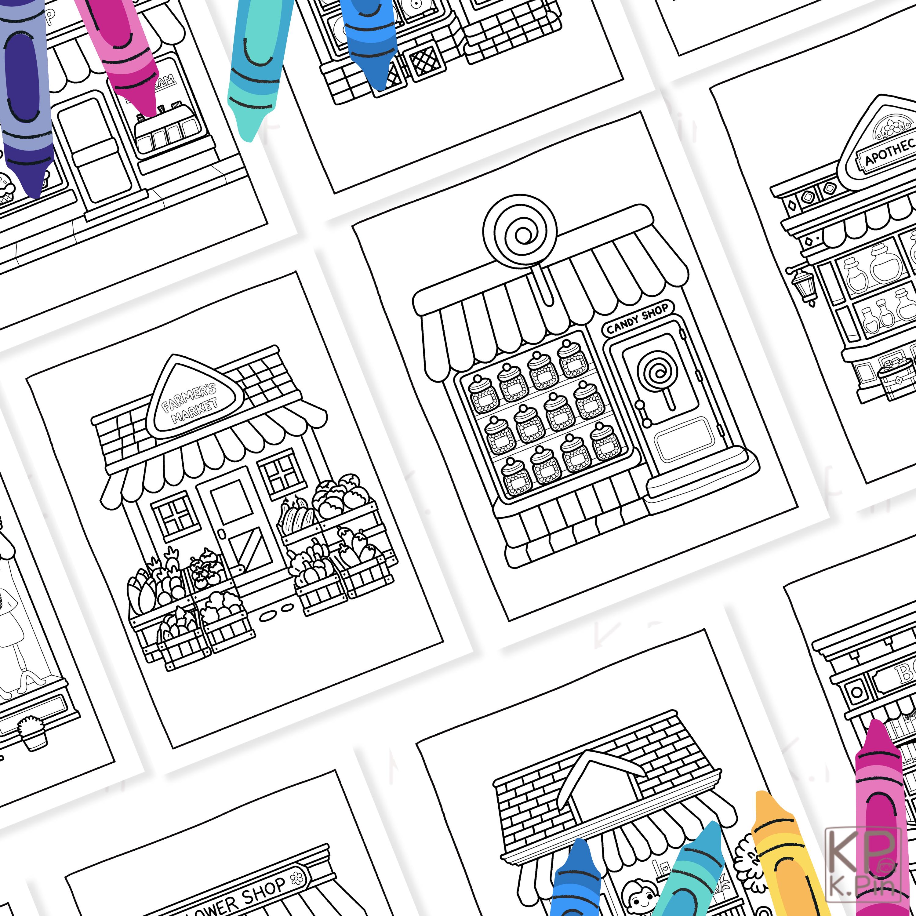 Charming Shops Coloring Pages - 10 Cute Storefront Designs for Kids ...