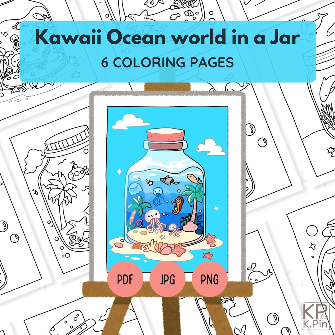 Kawaii Ocean World in a Jar Coloring Pages | Printable Bundle | PDF JPG ...
