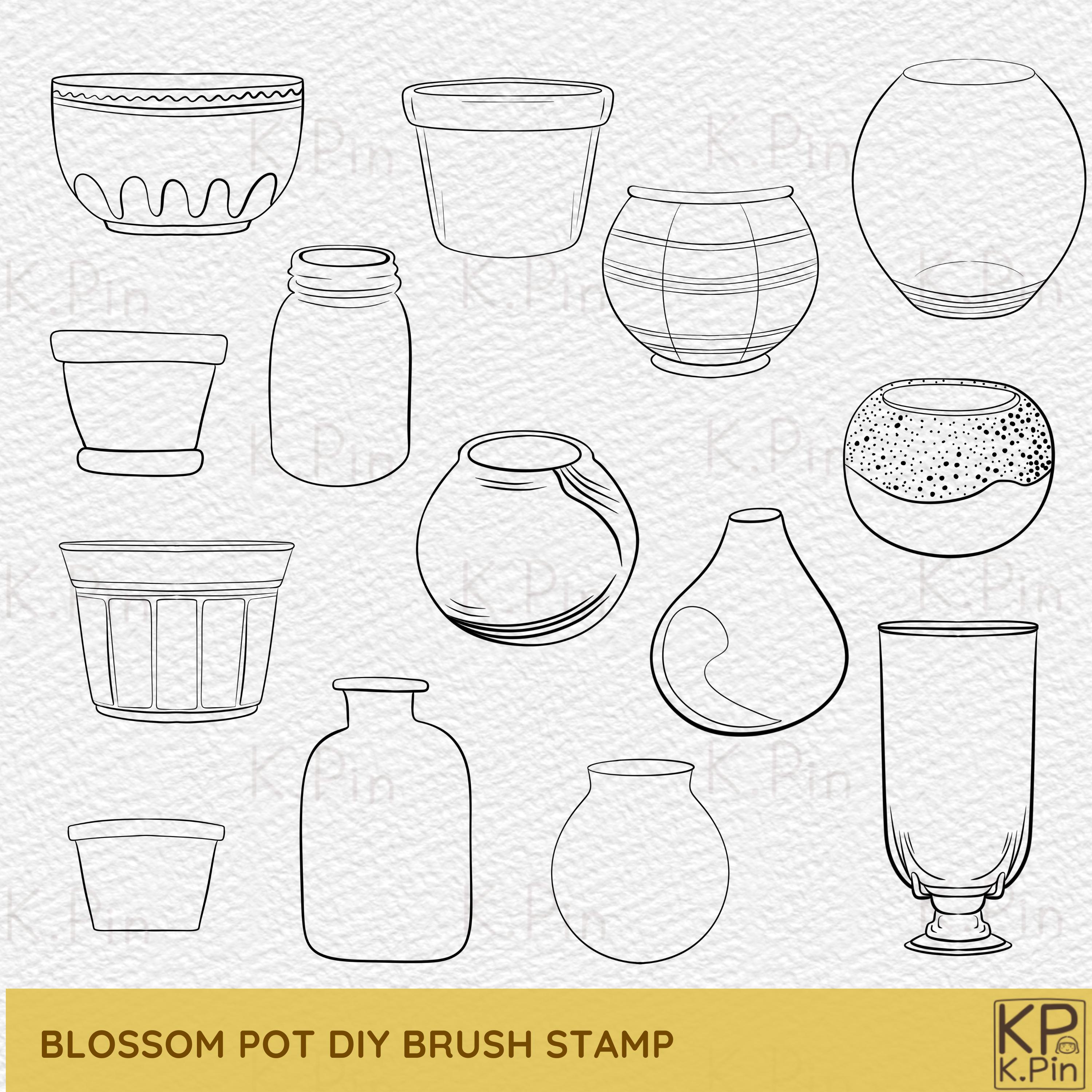45 Blossom Pot Procreate Brush Stamps: Floral DIY Art (instant Download ...