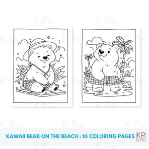 Kawaii Bear Beach Coloring Page - Cute Summer Printable for Kids ...