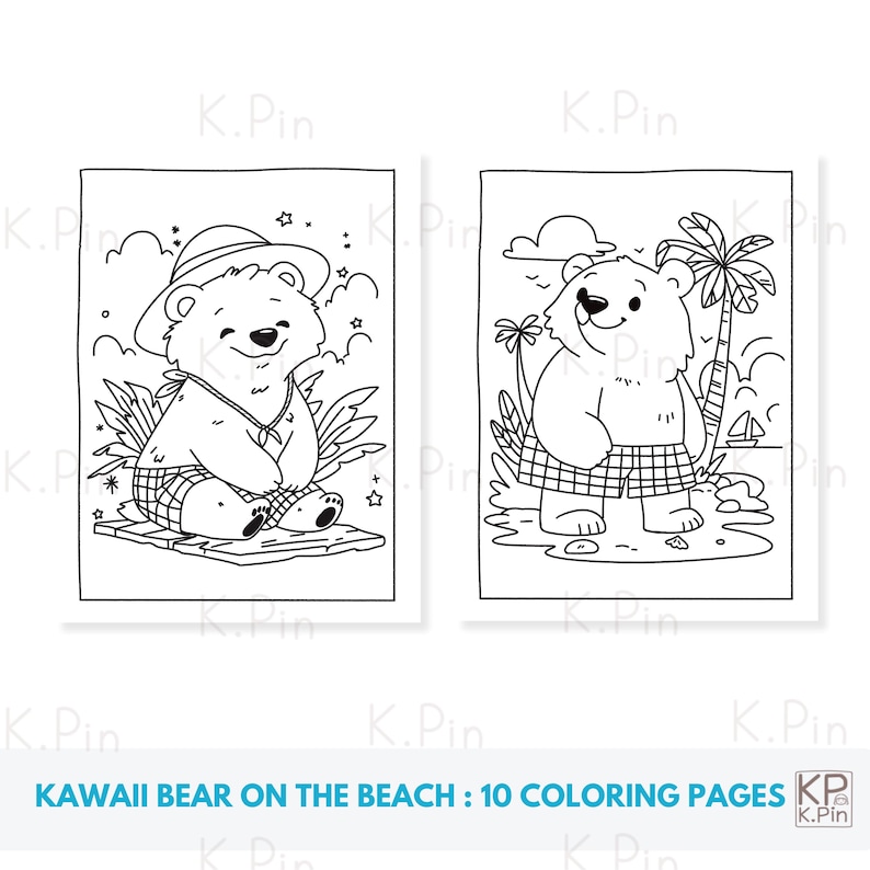 Kawaii Bear Beach Coloring Page - Cute Summer Printable for Kids ...
