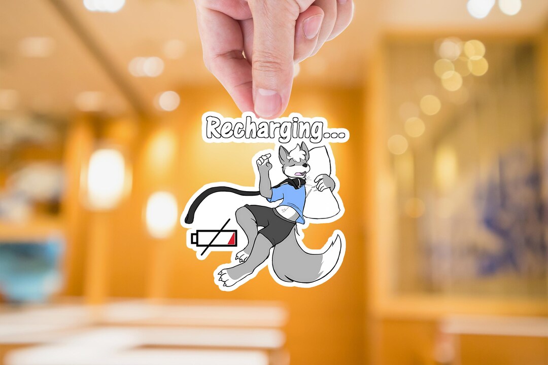 Furry Recharging Sticker, Tired Furry Meme, Low Battery Fox Art, Sleepy ...