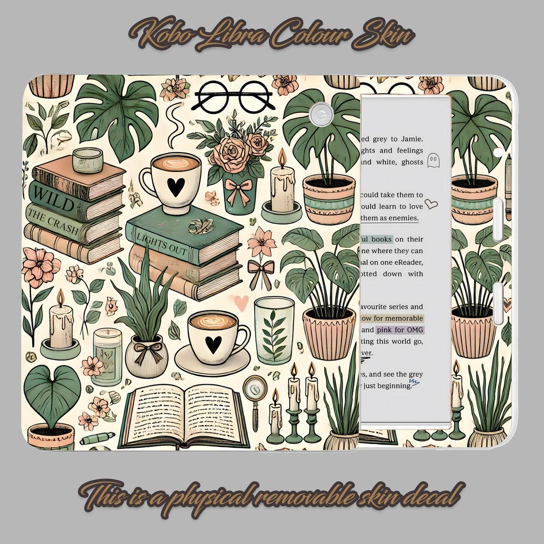 Coffee, Books, Plants Skin Decals | Kobo Vinyl Cover |kobo Sticker ...