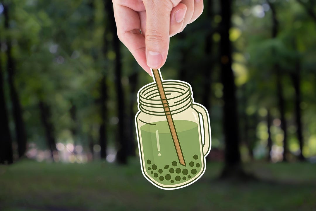 Green Boba Sticker, Matcha Boba Tea Decal, Bubble Tea Kawaii, Mason Jar ...