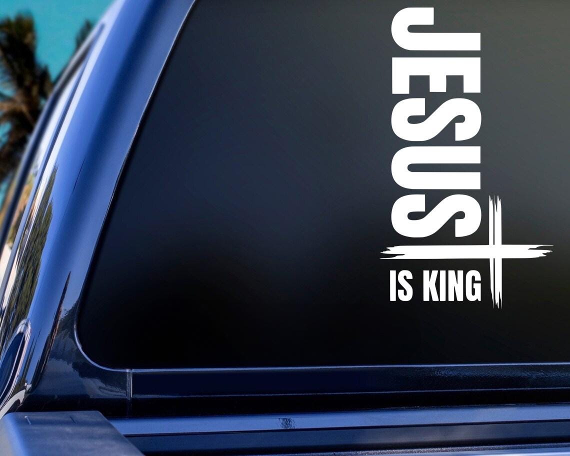 Jesus is King Sticker: Vertical Christian Cross, Waterproof Vinyl Decal ...