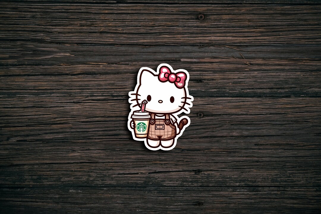 Cute Cat Coffee Sticker, Kawaii Caffeine Decal, Pink Aesthetic Meme ...