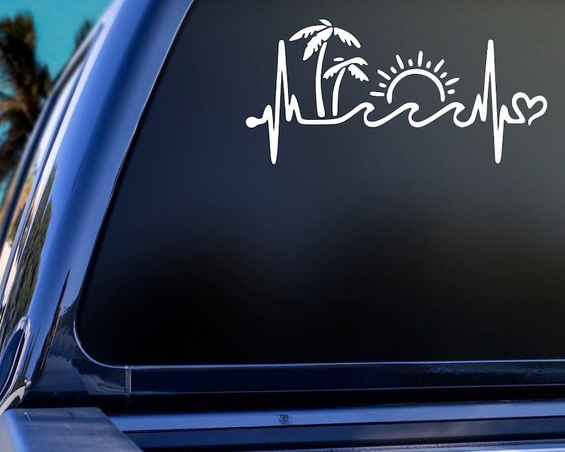 Heartbeat Beach Sticker: Tropical Sunset Palm Tree Vinyl Decal - Etsy