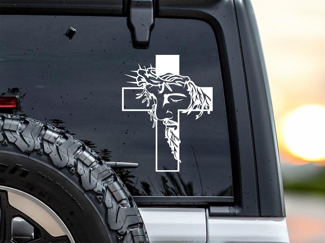 Jesus Cross Vinyl Decal: Crown of Thorns, Christian Car Sticker - Etsy