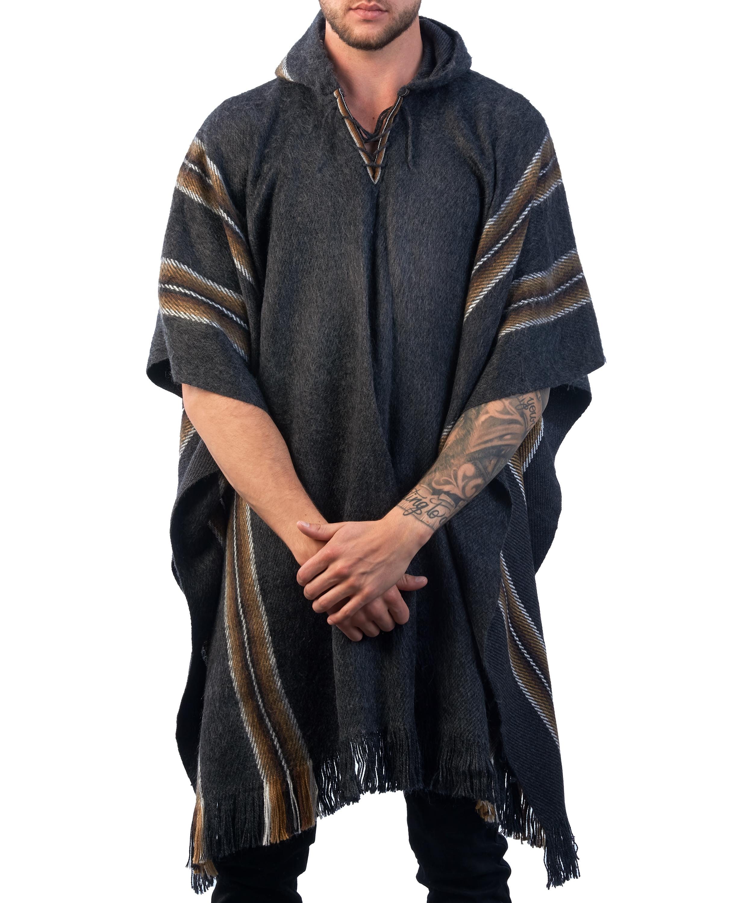 Charcoal Gray Alpaca Poncho With Hood Winter Cloak Cape - Etsy