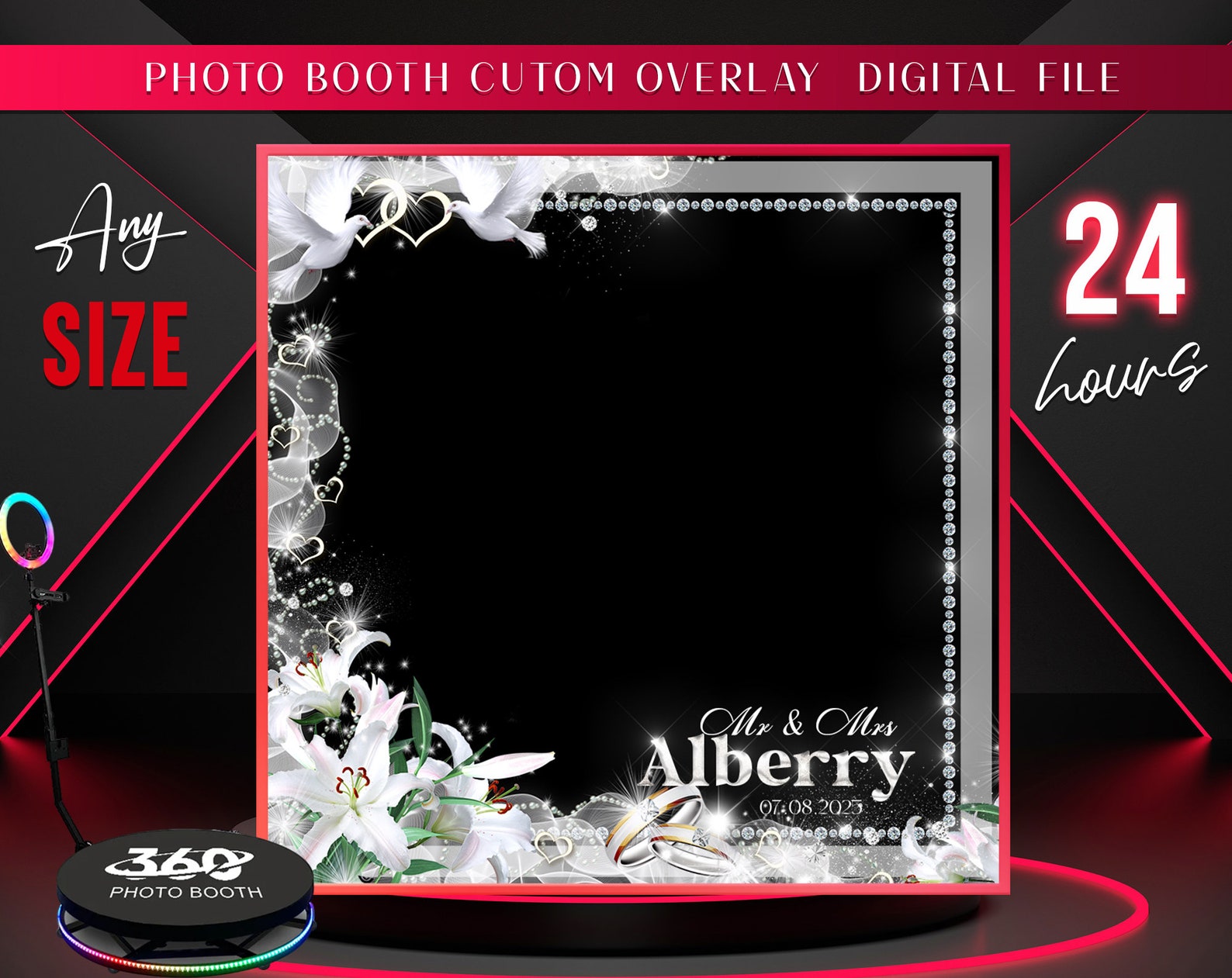 360 Photo Booth Overlay, Processing 24 Hrs, White Wedding 360 Photo ...