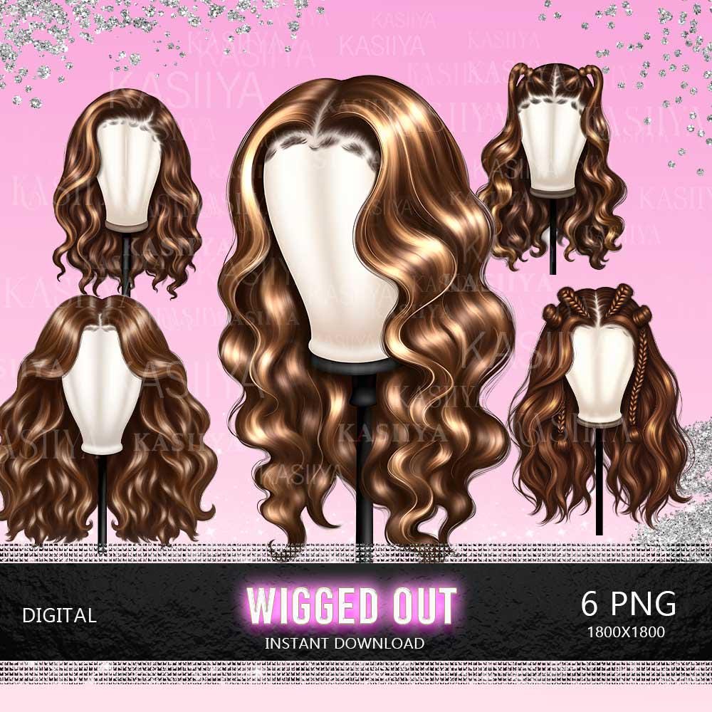 Cartoon Lace Wig Clipart for Scrapbooking, Planners, Sublimation PNG ...