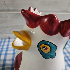 Hand Painted Colorful Pottery Clay Art Mosaic Rooster Pitcher, 1999 ...