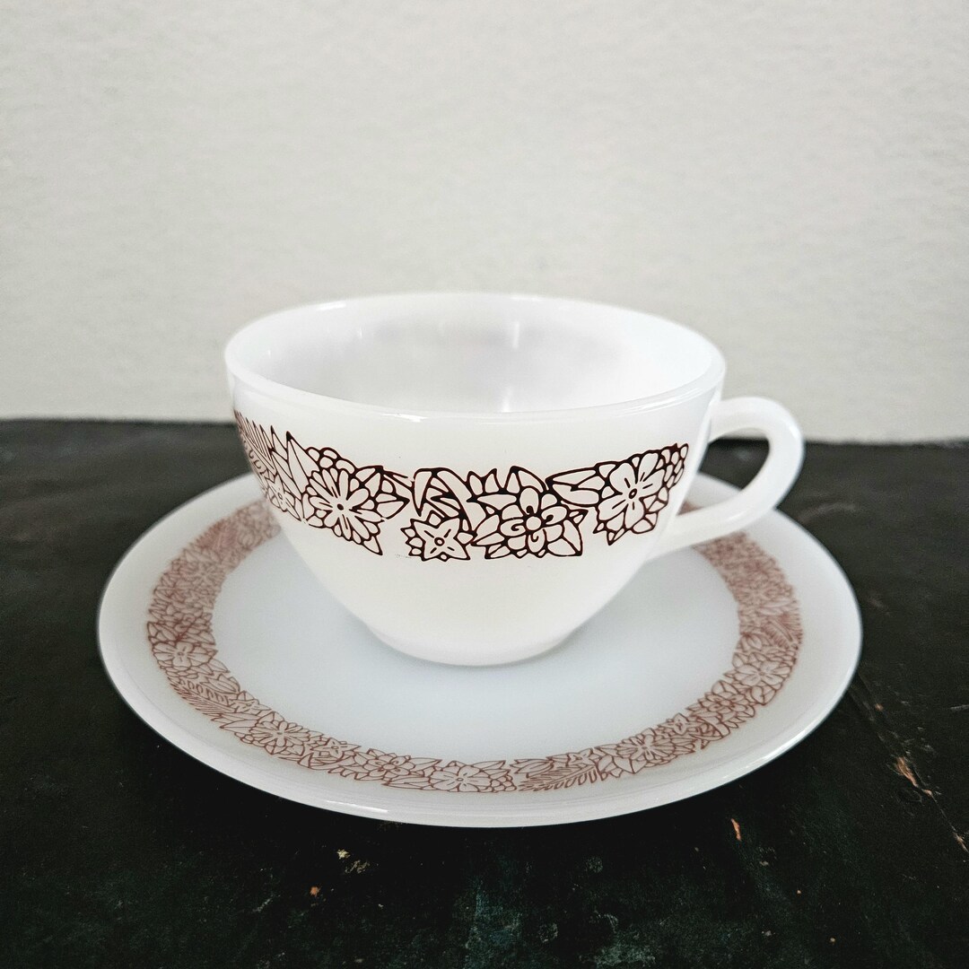 Termo Rey Milk Glass Tea Cup Set: Vintage Woodland Pattern, Brazil - Etsy
