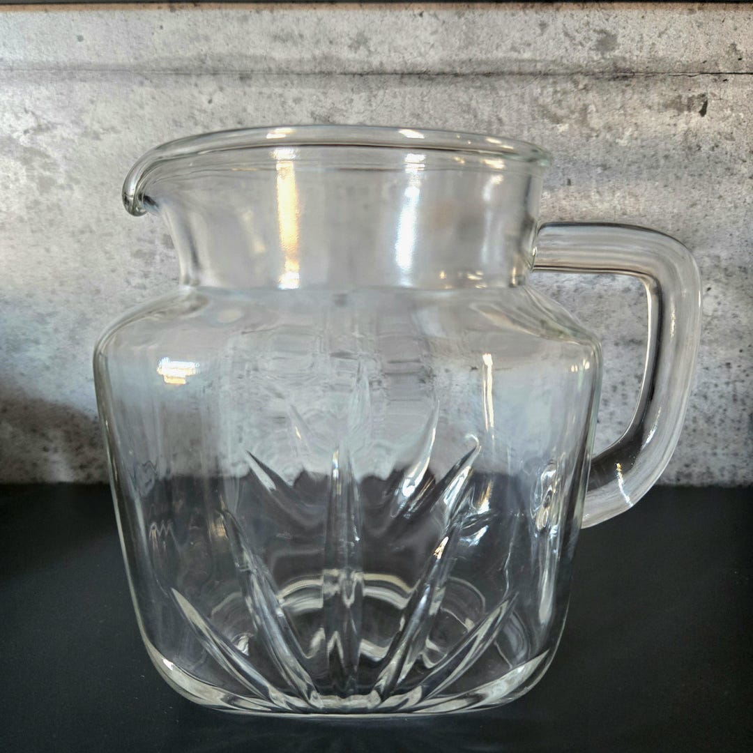 Vintage Federal Glass Water Juice Pitcher, Atomic Sunrise Star Bottom ...
