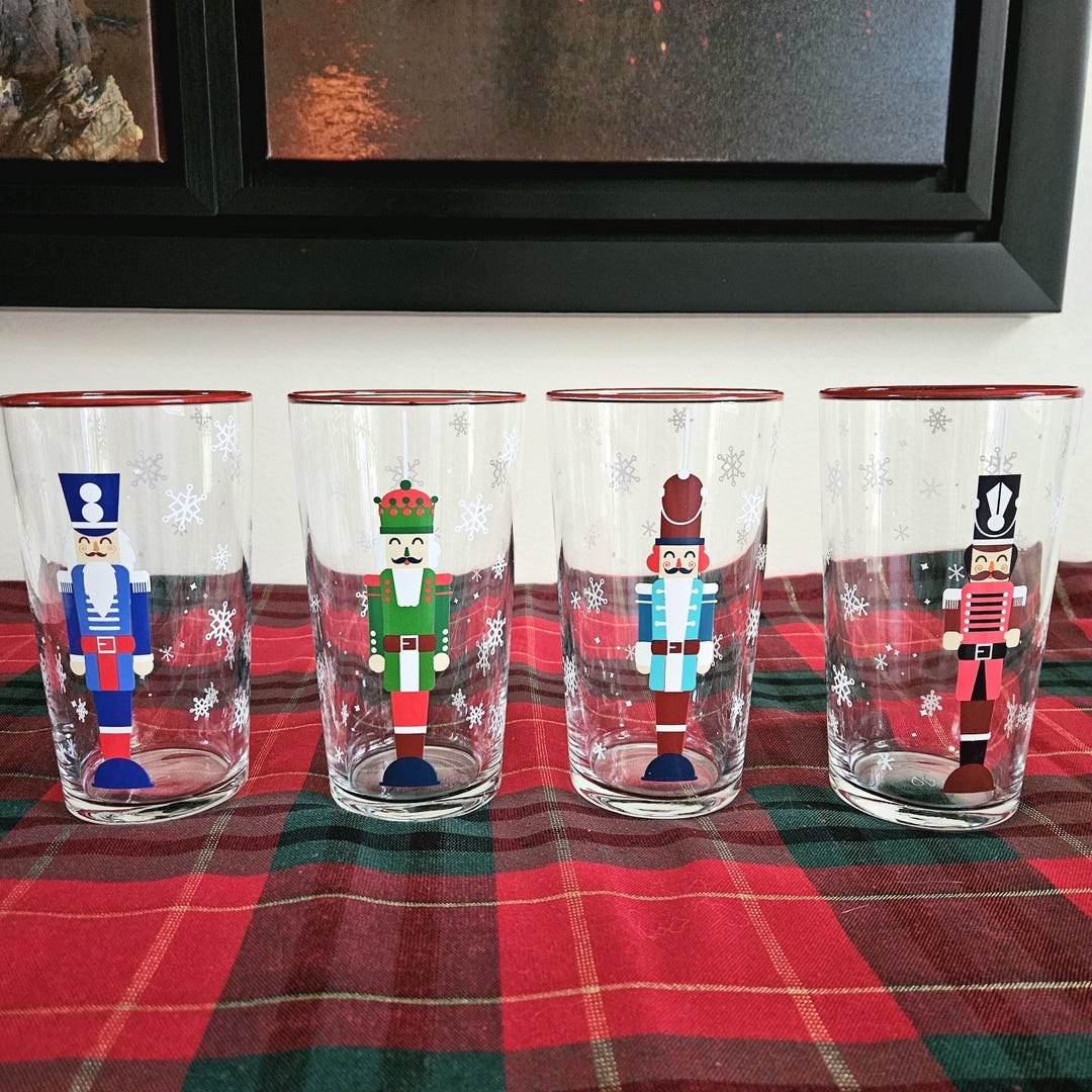 Set of 4 Nutcracker Tall Drinking Glasses Holiday Christmas Vintage. - Etsy