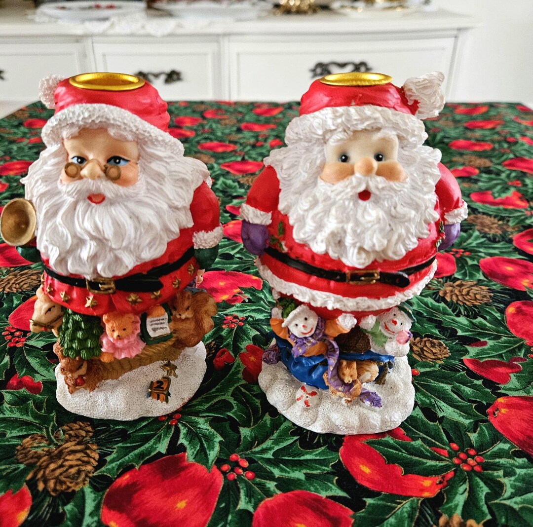 Vintage Santa Candlestick Holders: Christmas Holiday Decor, Set of 2 - Etsy