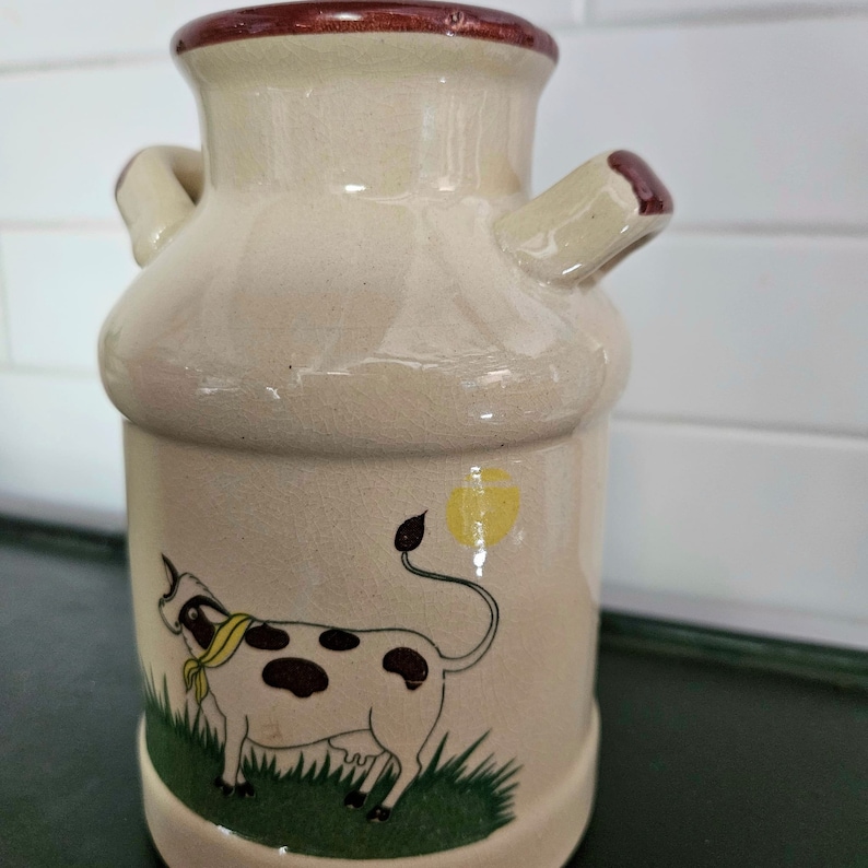 Vintage Ceramic Milk Jug With Handles and Dairy Cow Design. Made in ...