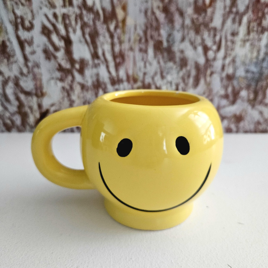 Vintage Smiley Face Coffee Cup. Yellow Ceramic Happy Emoji Mug, 1990’s ...