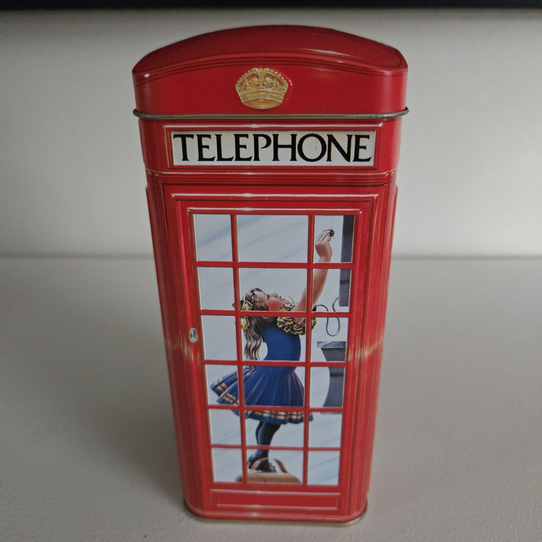 Vintage Churchill’s Confectionery Telephone Kiosk Tin Money Box English ...