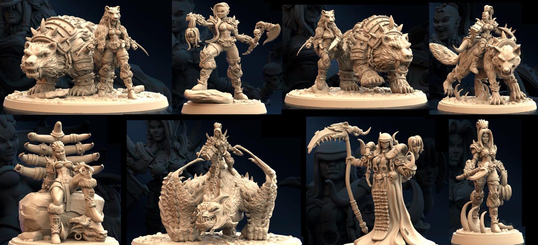 Orc Clan Warriors and Monsters 3D Print Pinup Miniature for RPG Games ...