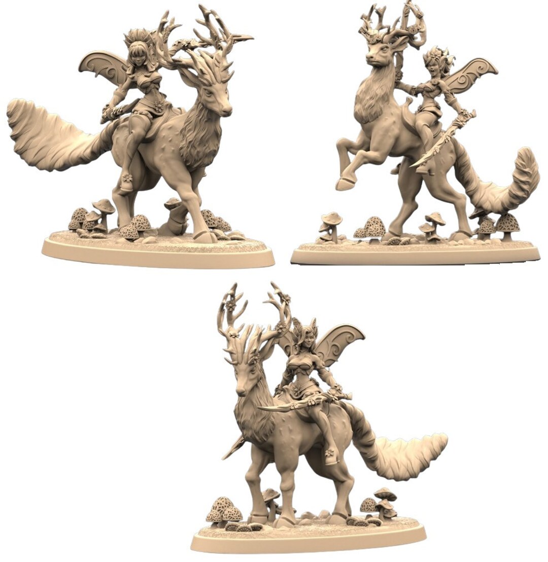 Wood Elf Spirit Beast Tammers Female Deer Riders 3D Print Pinup ...
