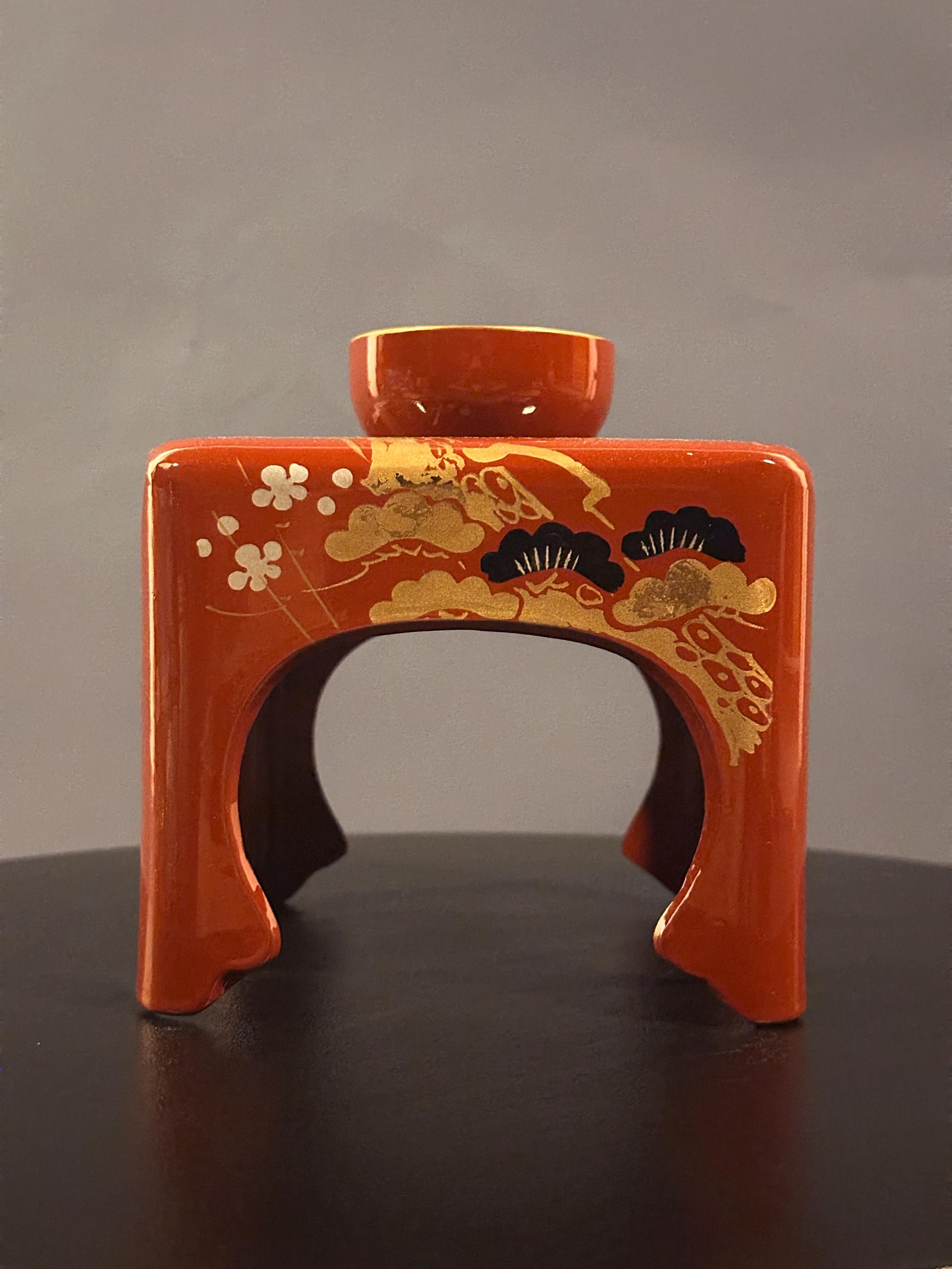 Vintage Japanese Lacquerware Tea Caddy, Gold Lacquer Painting, Nara ...