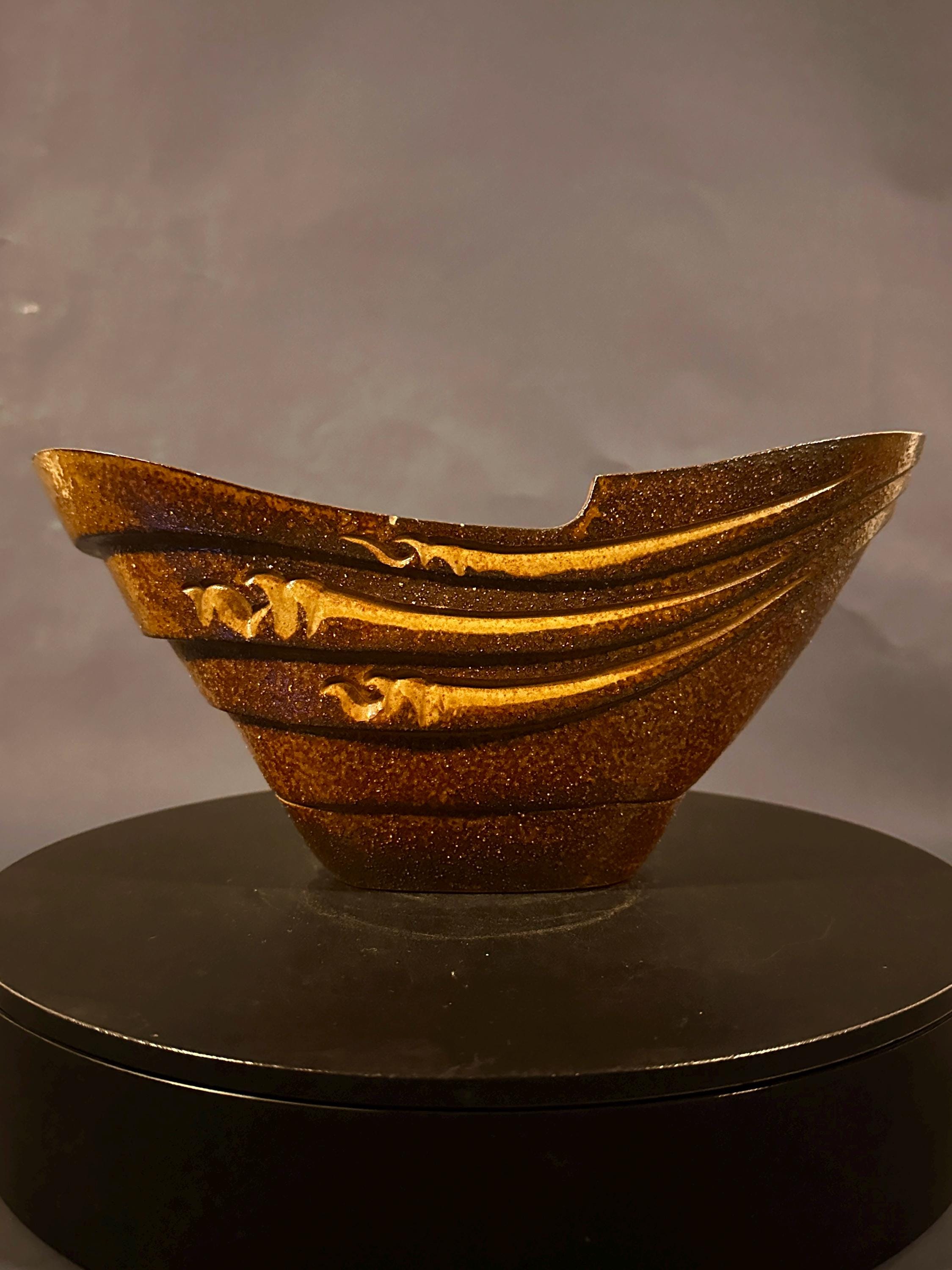 Vintage Japanese Genpao Style Flower Vase, Rustic Shibui Ceramic ...