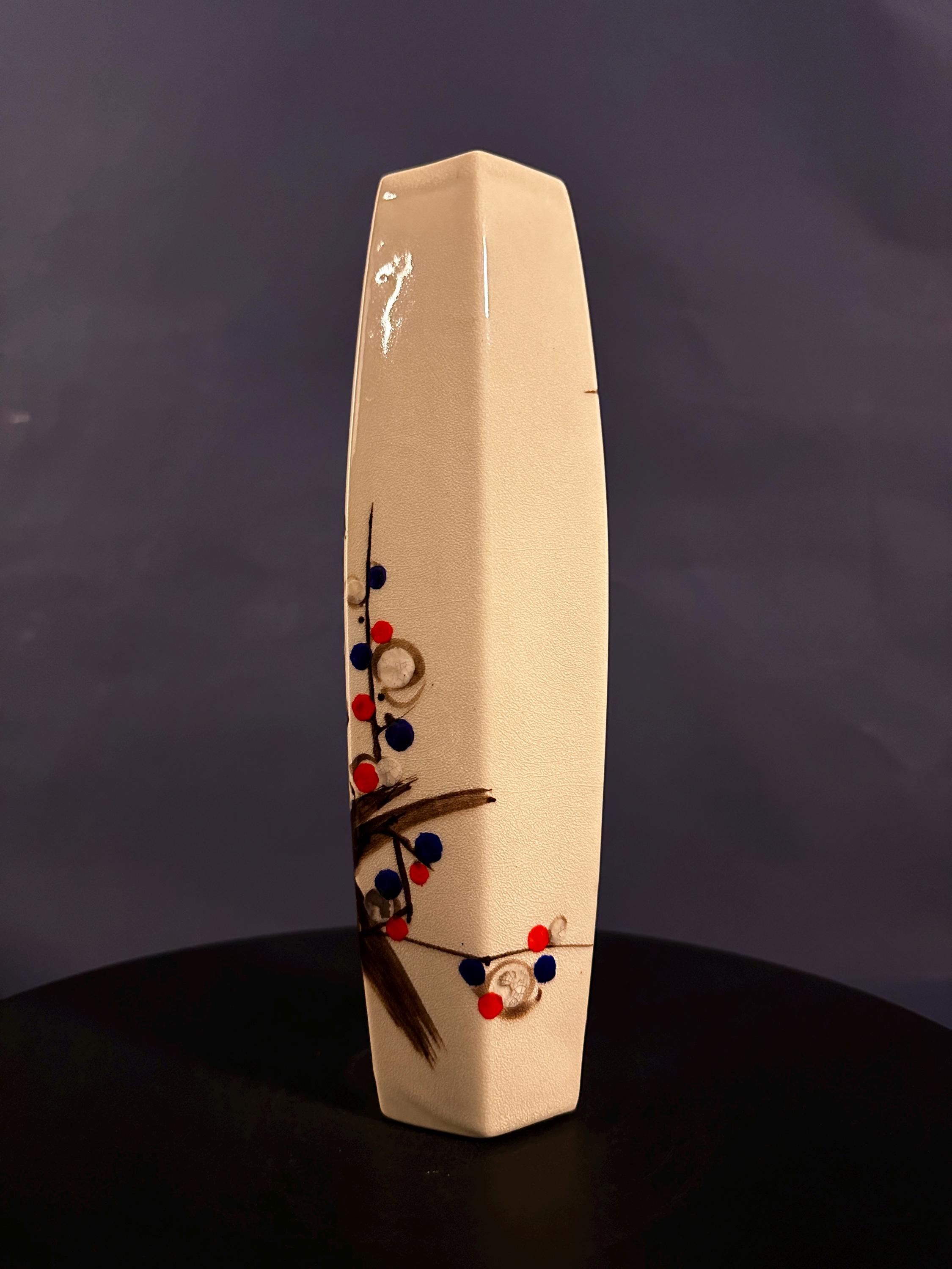 Vintage Hand-painted Hexagonal Vase, Japanese Plum Blossom Art, Heian ...