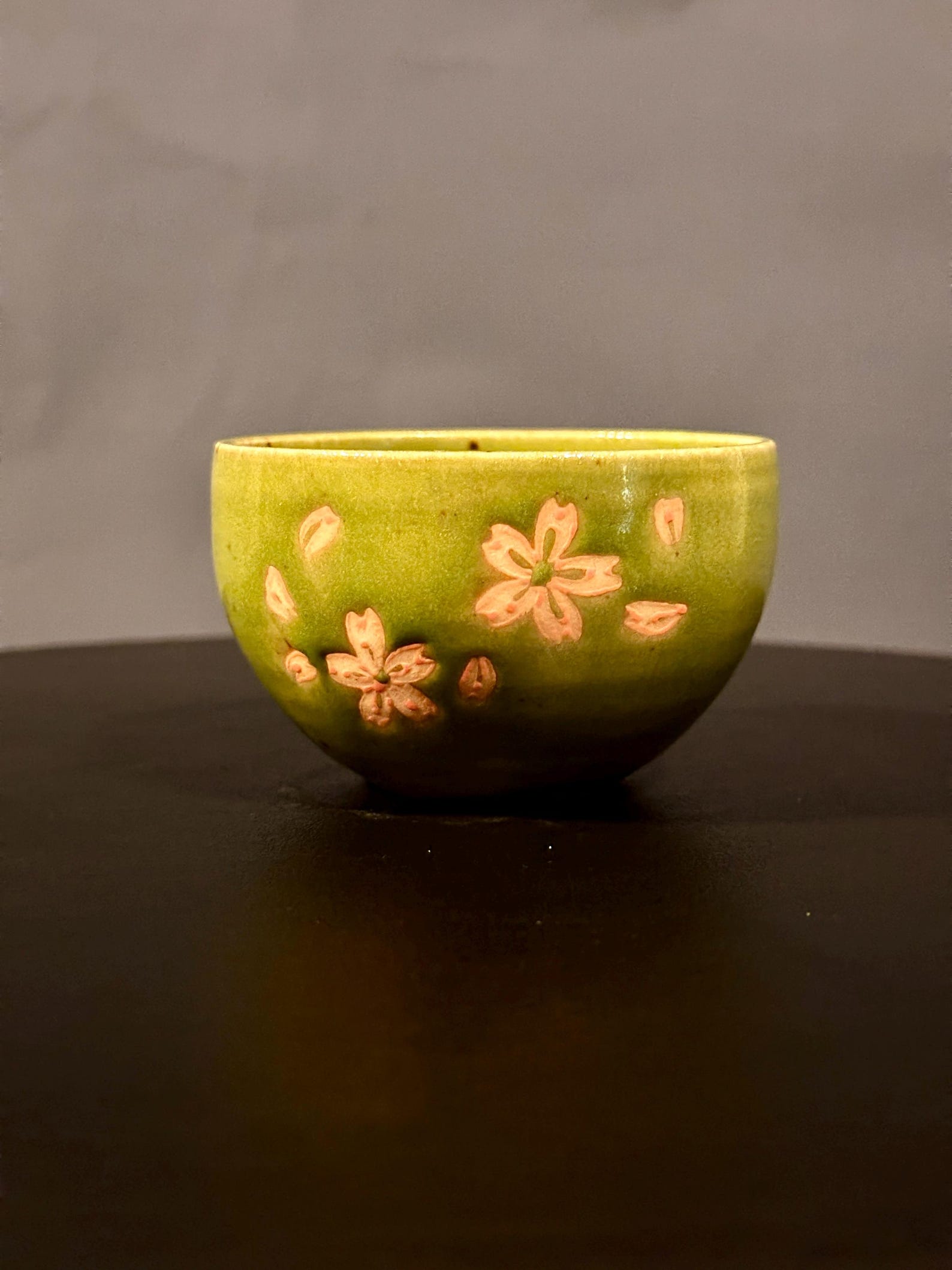 Vintage Japanese Sakura Teacup | Green Glaze Cherry Blossom Yunomi ...