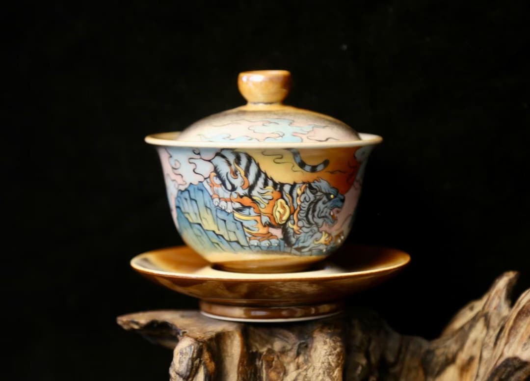 Hand-painted White Tiger Gaiwan Tea Set - Exquisite Chinese Porcelain ...