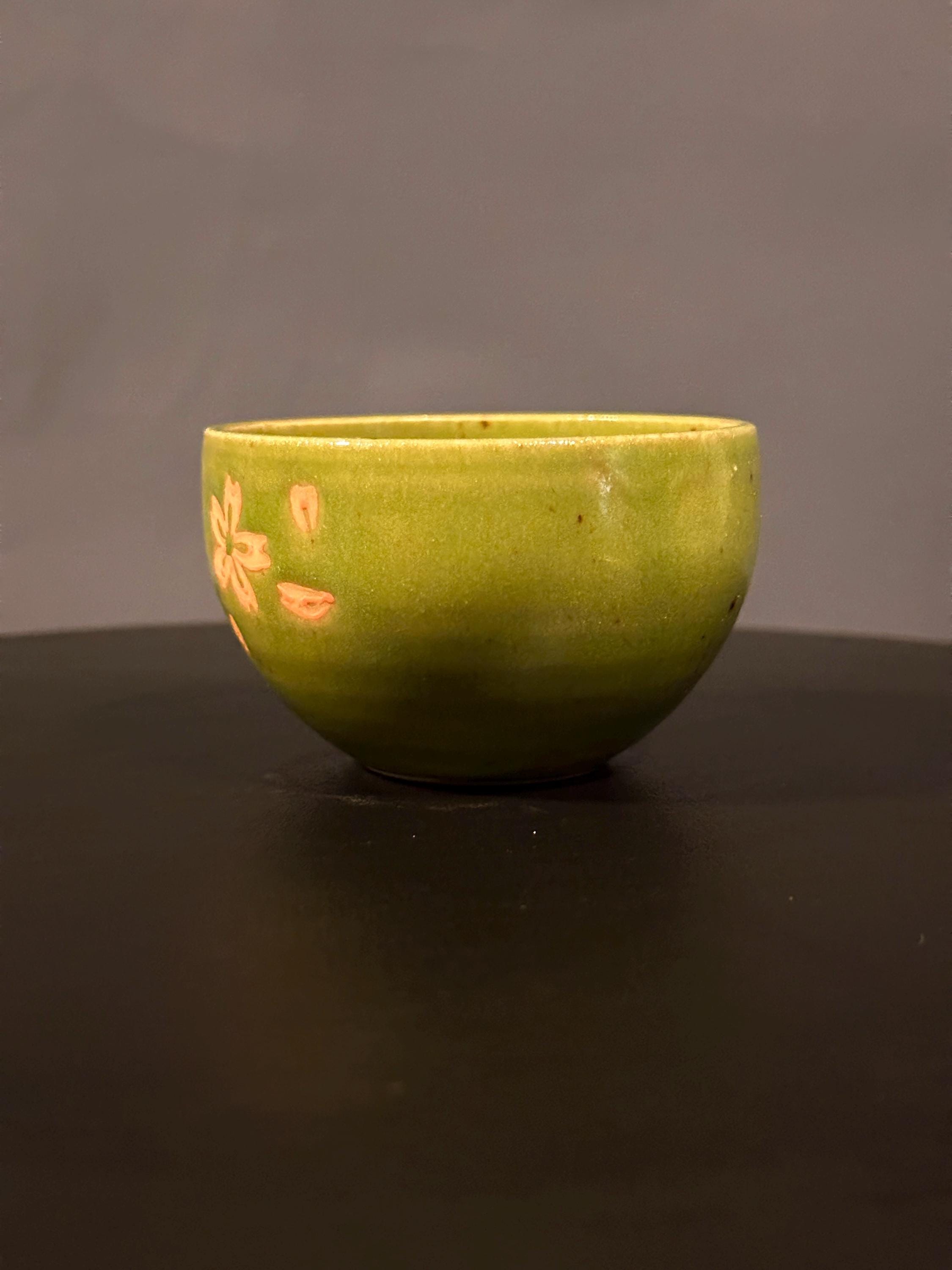 Vintage Japanese Sakura Teacup | Green Glaze Cherry Blossom Yunomi ...