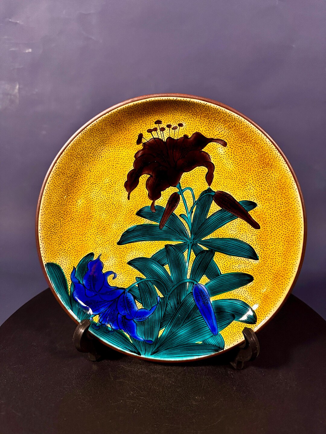 Antique Kyushu Kiln Glazed Ceramic Plate With Pine Tree Design ...