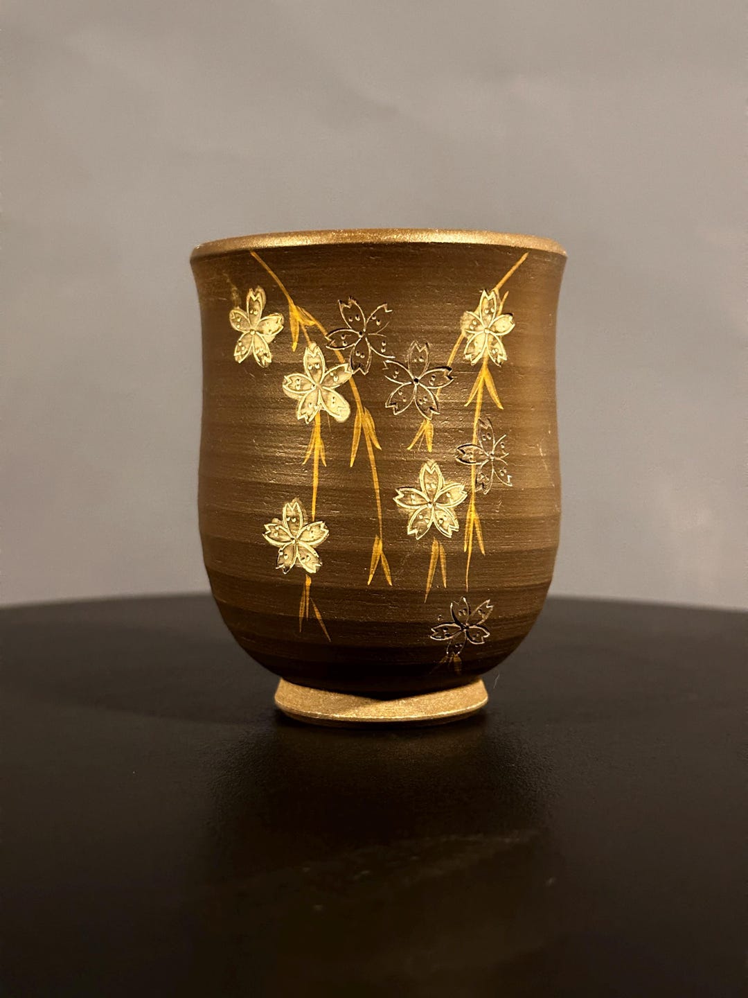 Vintage Japanese Raku Tea Cup, Handcrafted Chawan, Gold Sakura Cherry ...