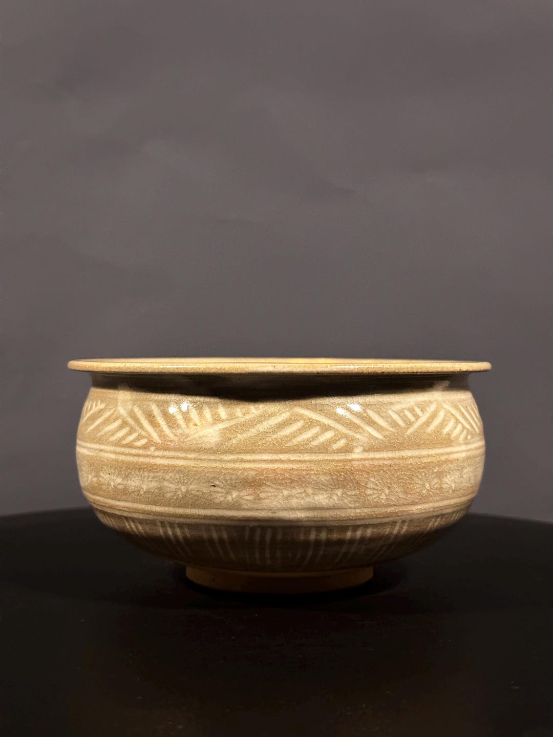 Antique Japanese Mishima Wave Motif Bowl – Edo Period Stoneware With ...