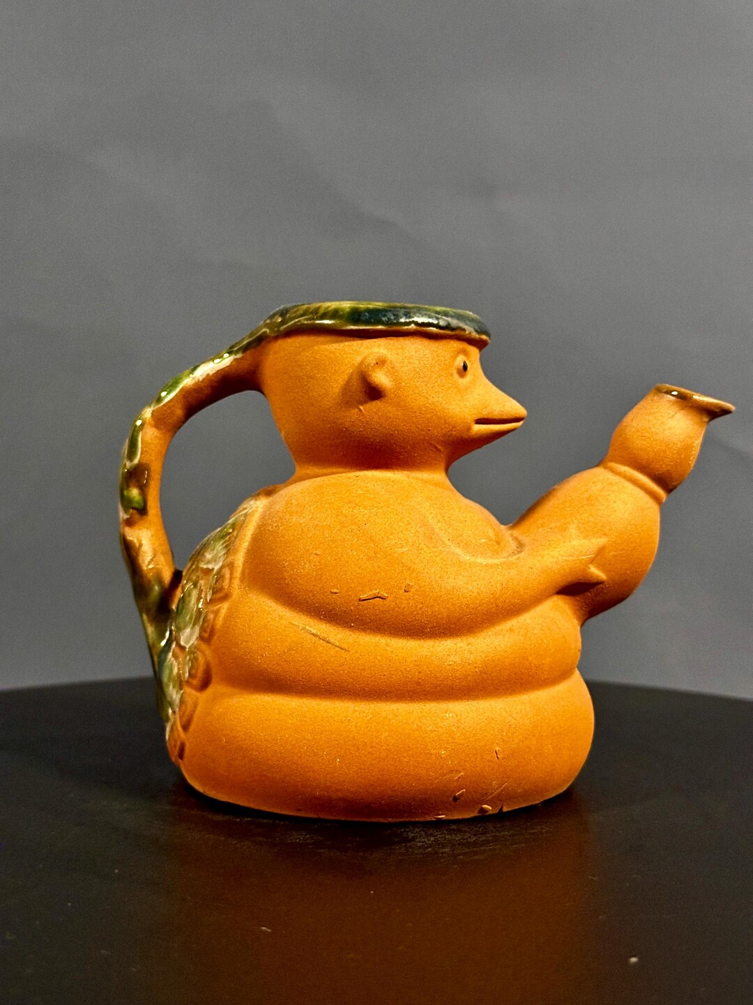 Vintage Japanese Kappa Sake Bottle, Ceramic Drip Glaze Figurine Pitcher ...