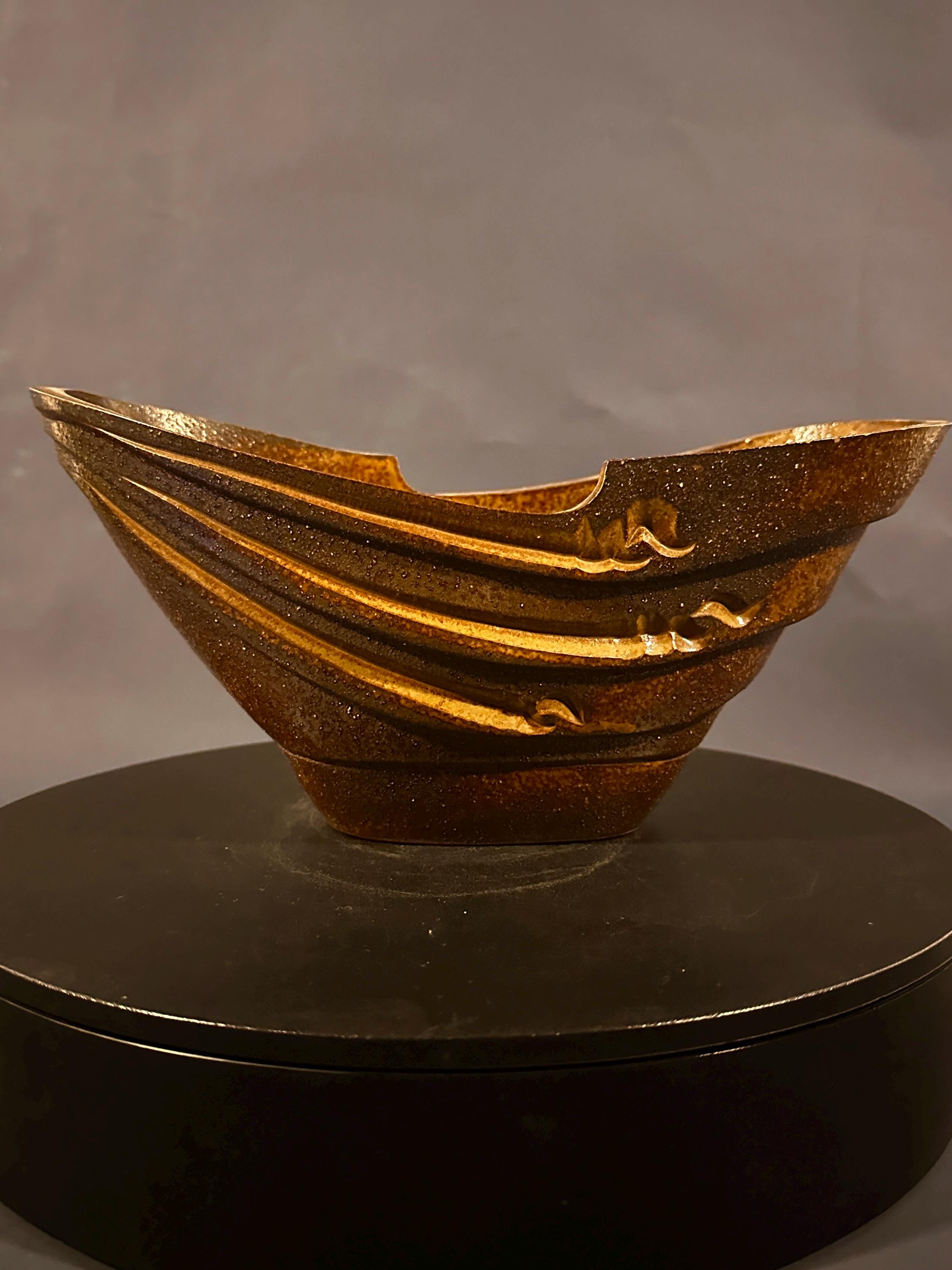 Vintage Japanese Genpao Style Flower Vase, Rustic Shibui Ceramic ...