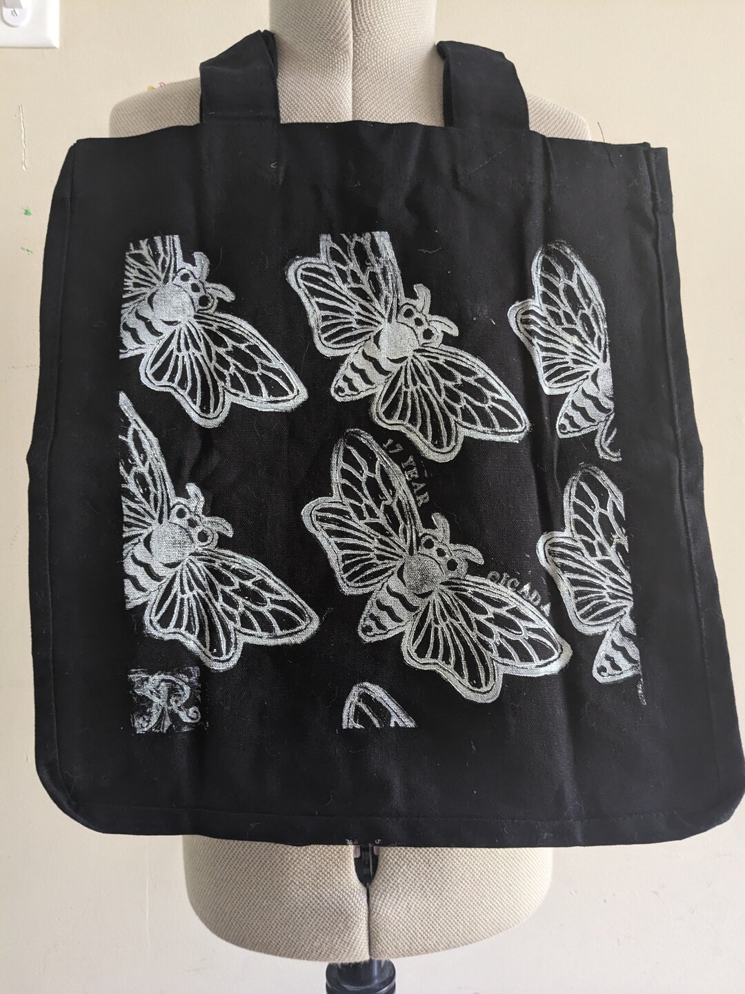 Pharaoh Cicada Lino Block Print Tote Bag for Cottagecore, Fairycore ...