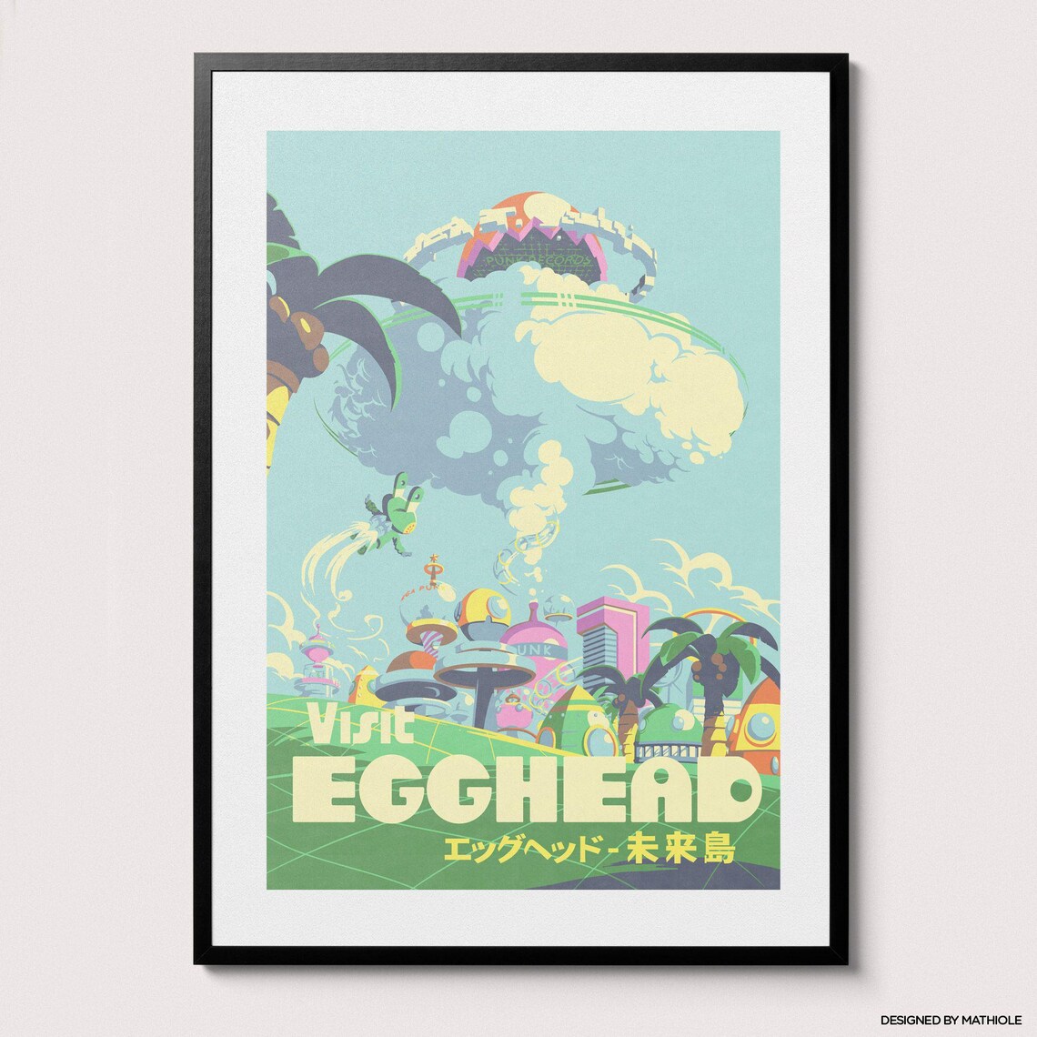 Visit Egghead Poster - Retro Futuristic Island Wall Art Print, Colorful ...