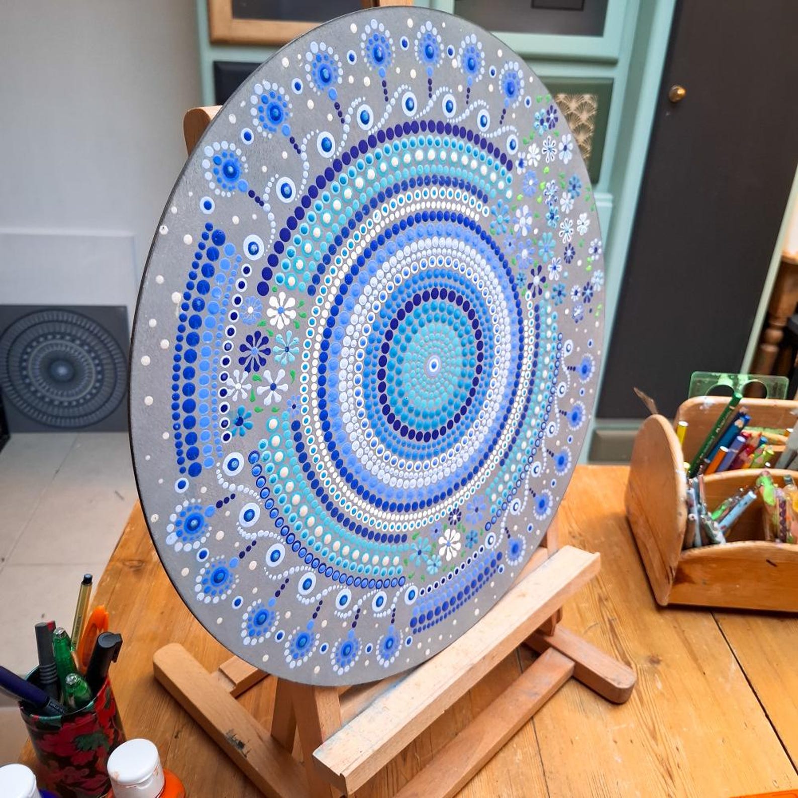 Dot Art Mandala Painting Blue Dot Painting Canvas Mandala Dot Art ...