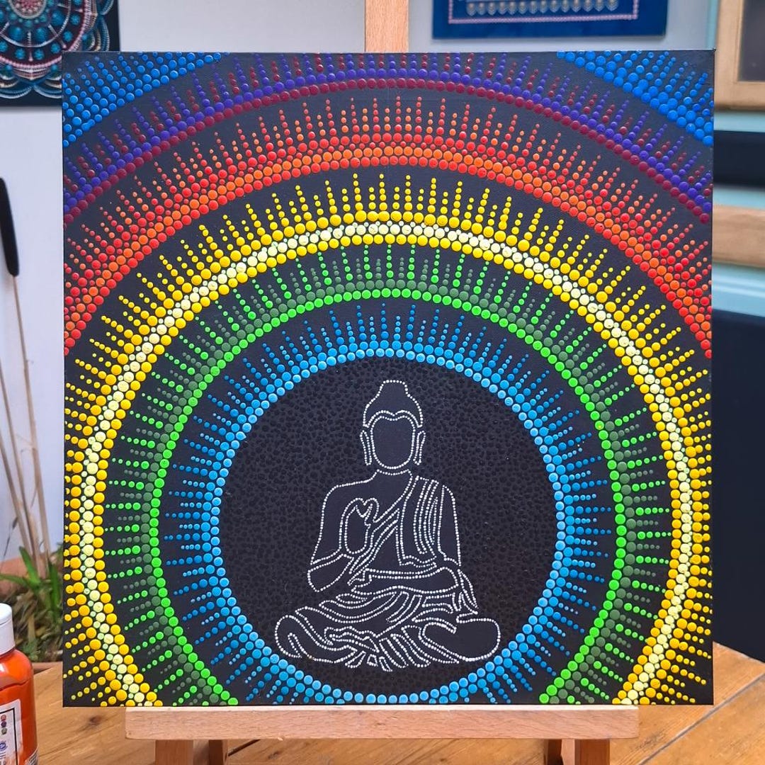 Dot Art Mandala Painting Blue Dot Painting Canvas Mandala Dot Art ...