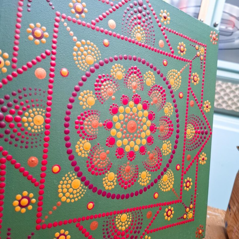 Dot Art Mandala Painting Green Dot Painting Canvas Mandala Dot Art ...