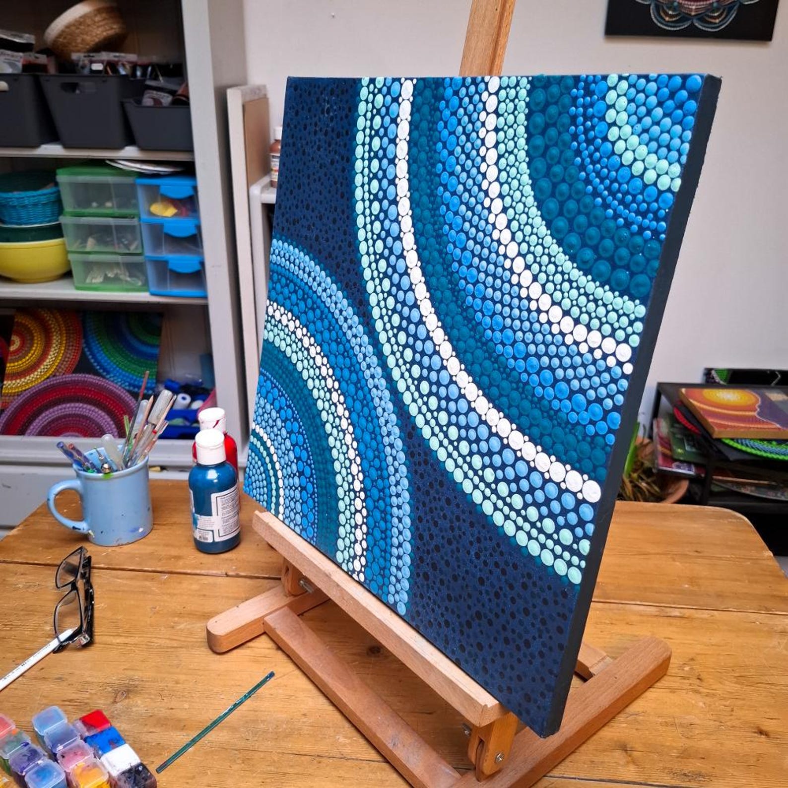 Dot Art Mandala Painting Blue Dot Painting Canvas Mandala Dot Art ...