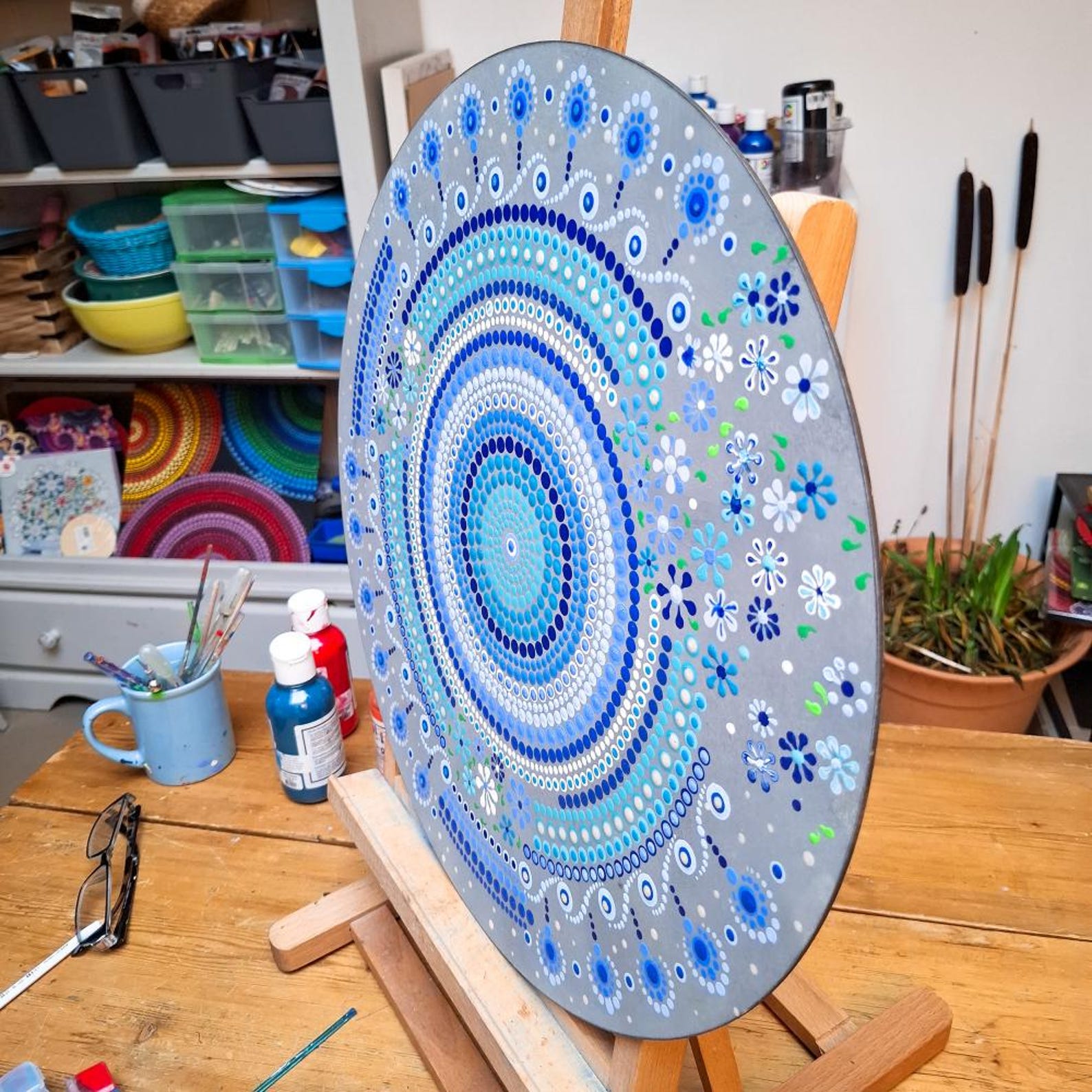 Dot Art Mandala Painting Blue Dot Painting Canvas Mandala Dot Art ...