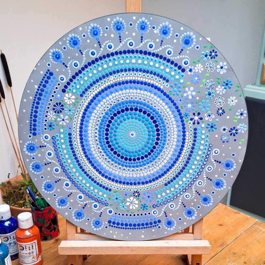 Dot Art Mandala Painting Blue Dot Painting Canvas Mandala Dot Art ...