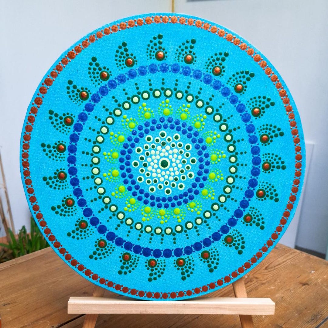 Dot Art Mandala Painting Blue Dot Painting Canvas Mandala Dot Art ...