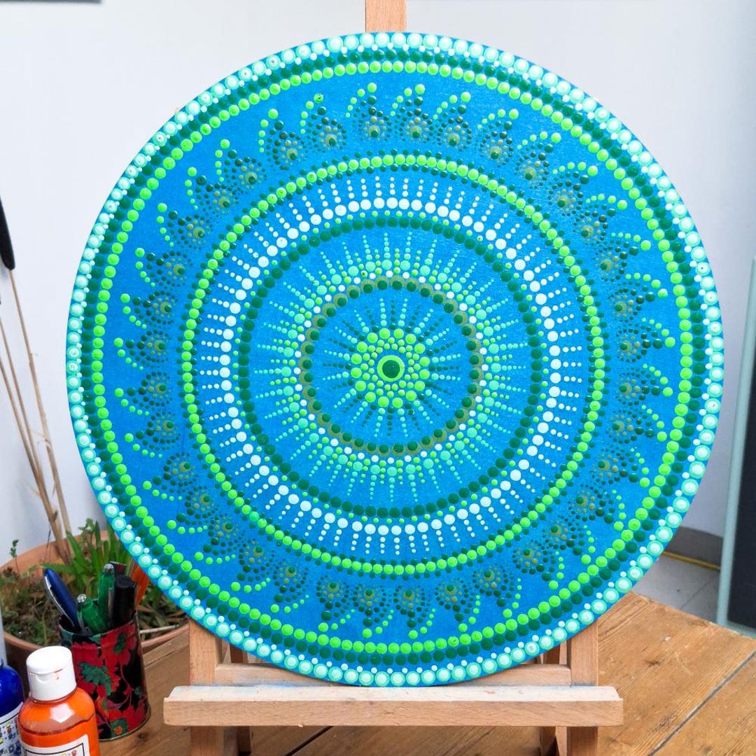 Dot Art Mandala Painting Blue Dot Painting Wooden Canvas Mandala Dot ...