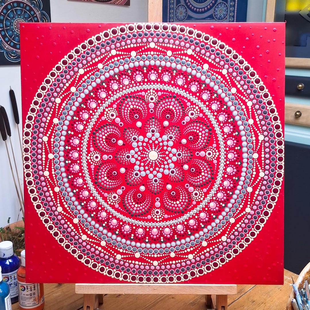 Dot Art Mandala Painting Red Dot Painting Canvas Mandala Dot Art Canvas ...