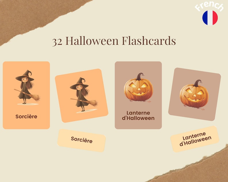 32 Halloween Flashcards in French - Etsy